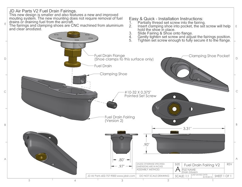 Fuel Drain sump Fairings for all Vans RV Aircraft